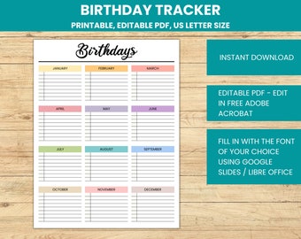 Birthday Tracker Date Trackerbirthday Plannerbirthday - Etsy