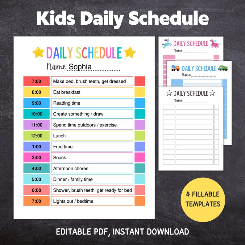 Kids Daily Schedule, Printable Daily Routine for Kids, Chore Chart for ...
