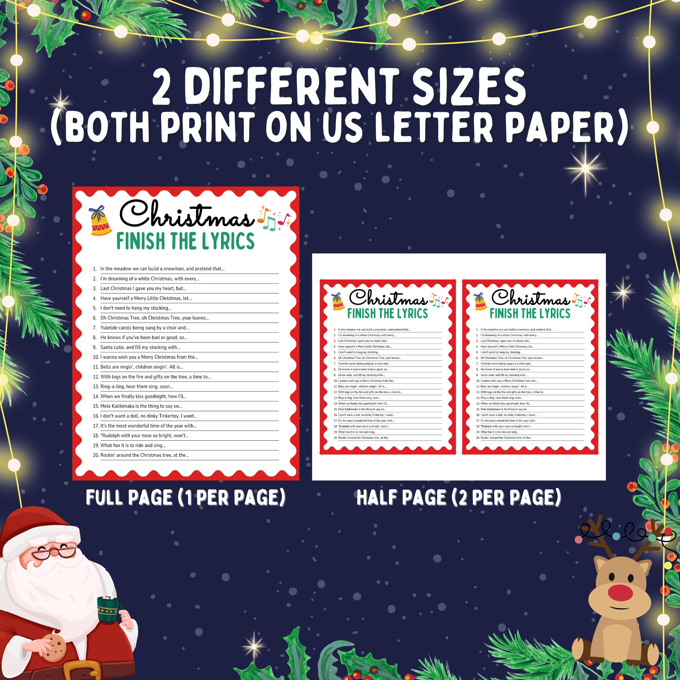 Christmas Song Lyric Trivia Game, Printable Holiday Party Activity ...