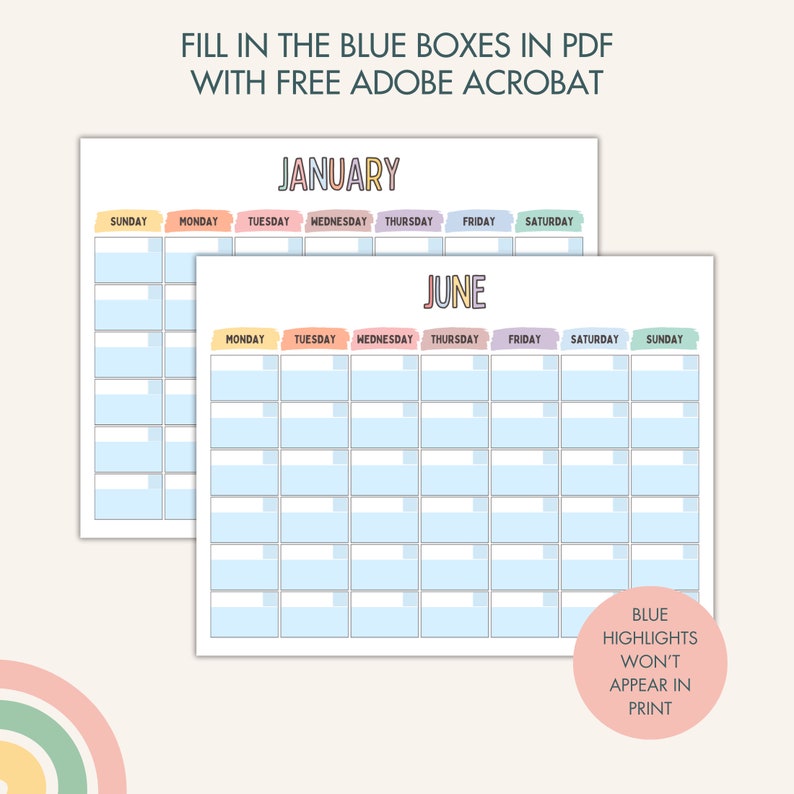 Editable Undated Monthly Calendar Template, Monday & Sunday Start ...