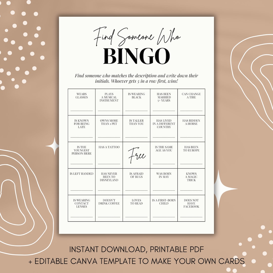 Icebreaker Bingo Game: Find Someone Who, Printable Cards (PDF) - Etsy