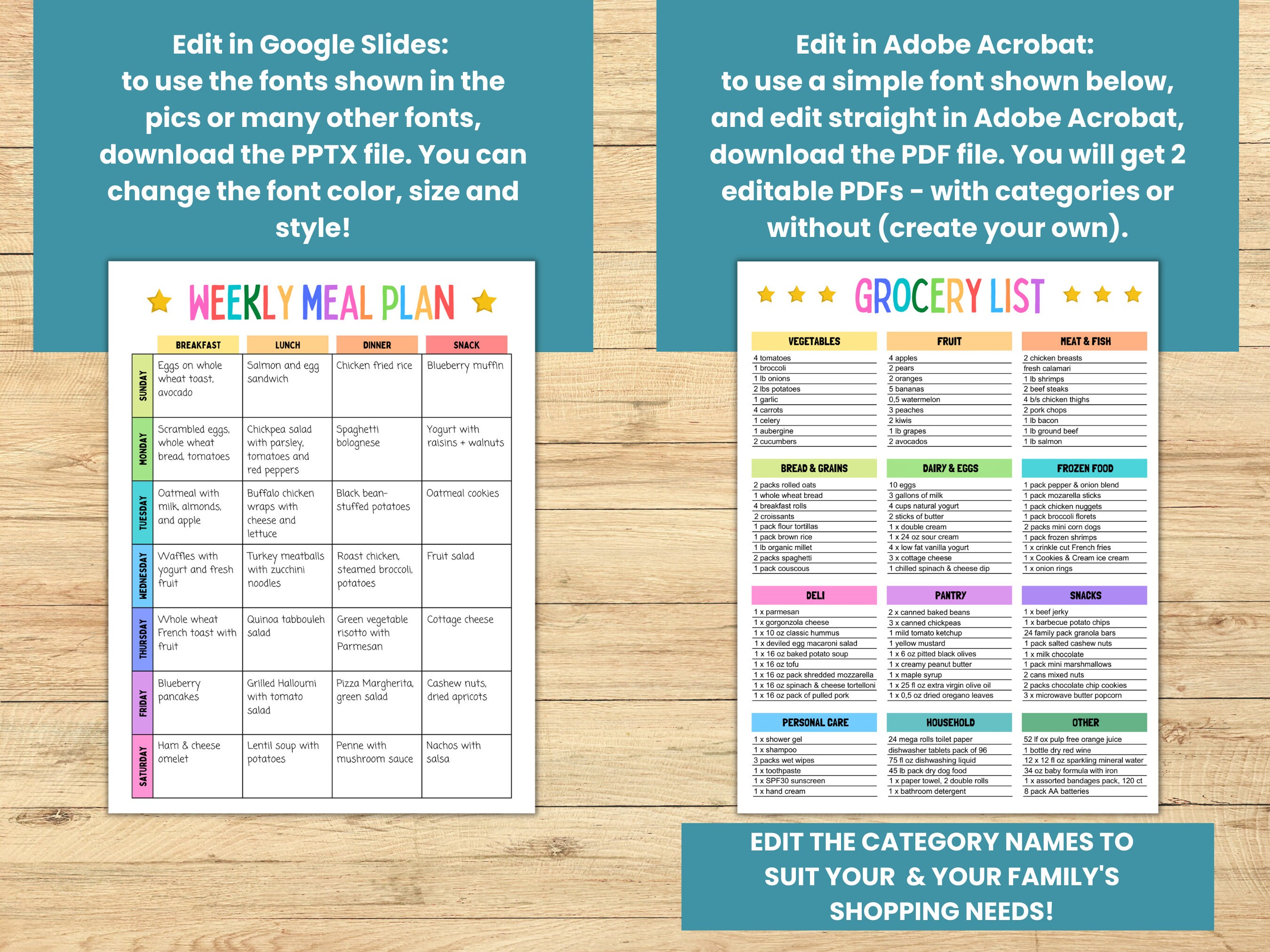 Editable Weekly Meal Planner & Grocery List, Printable, Meal Prep ...