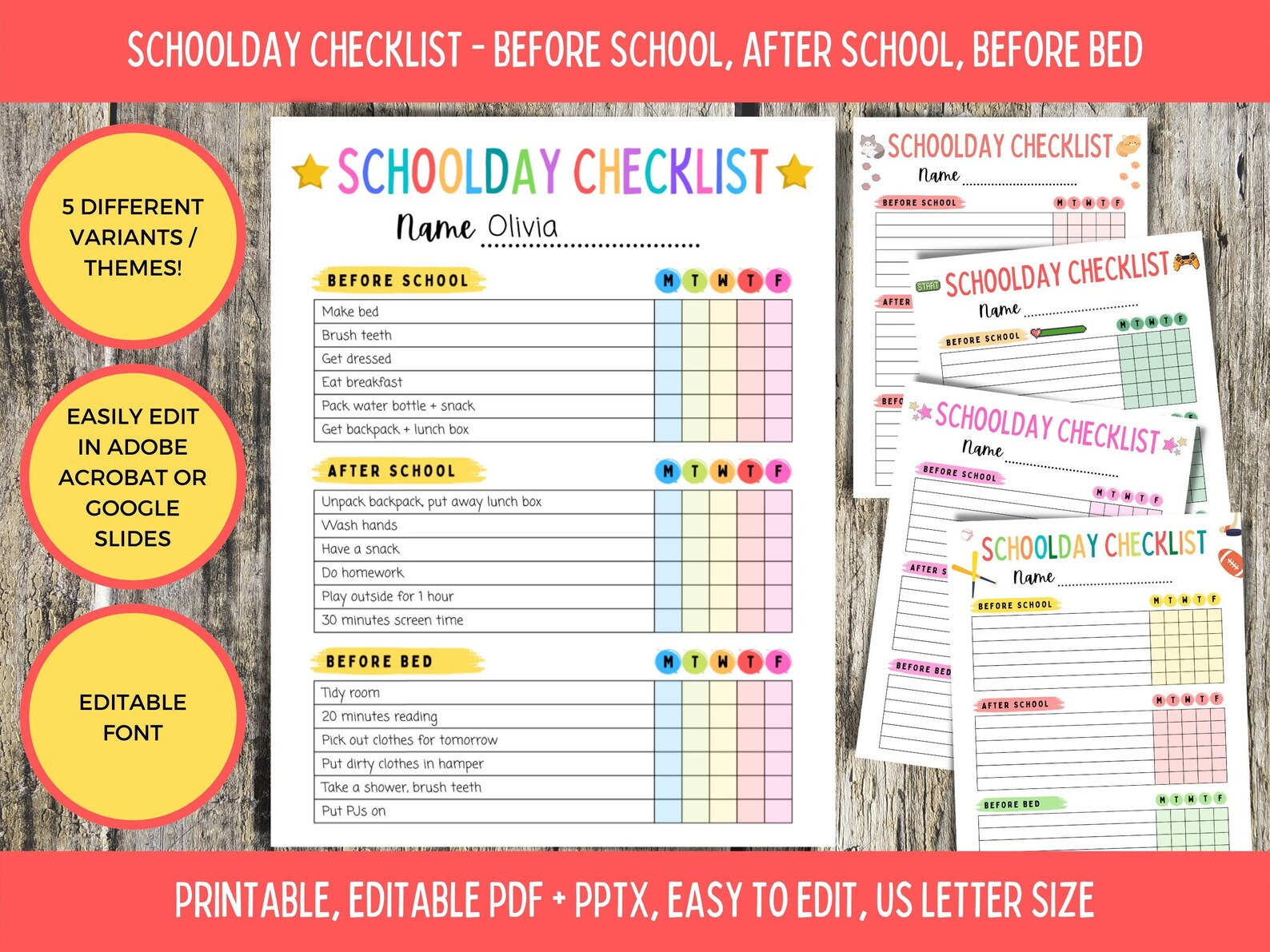 Kids Schoolday Checklist, Editable School Schedule, Printable Kids ...