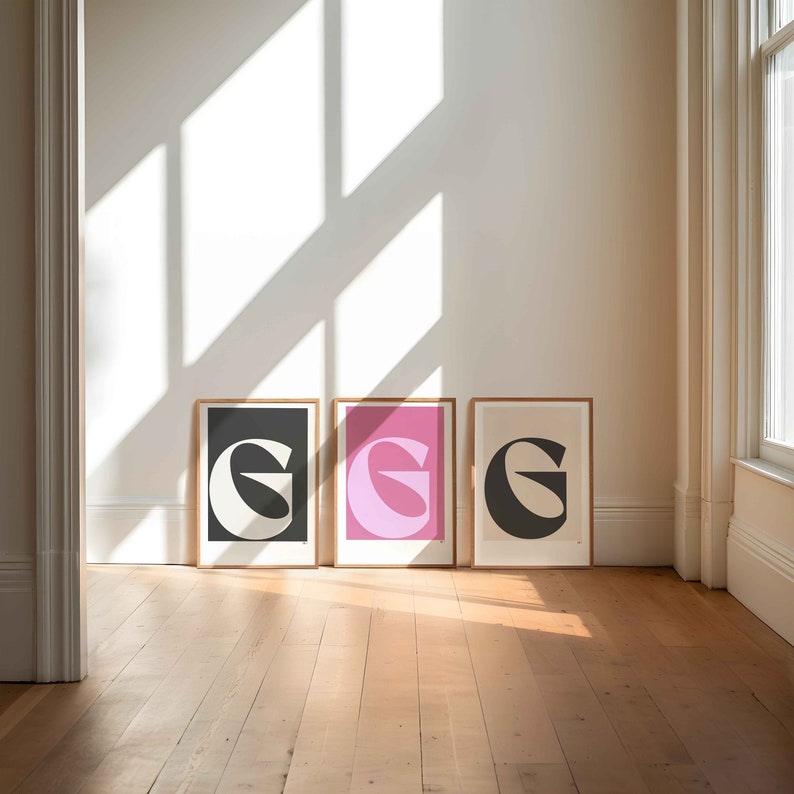 Printable Letter Initial Posters, Monogram Wall Art, Letter G Initial Art Print, Set of 3 Print ...