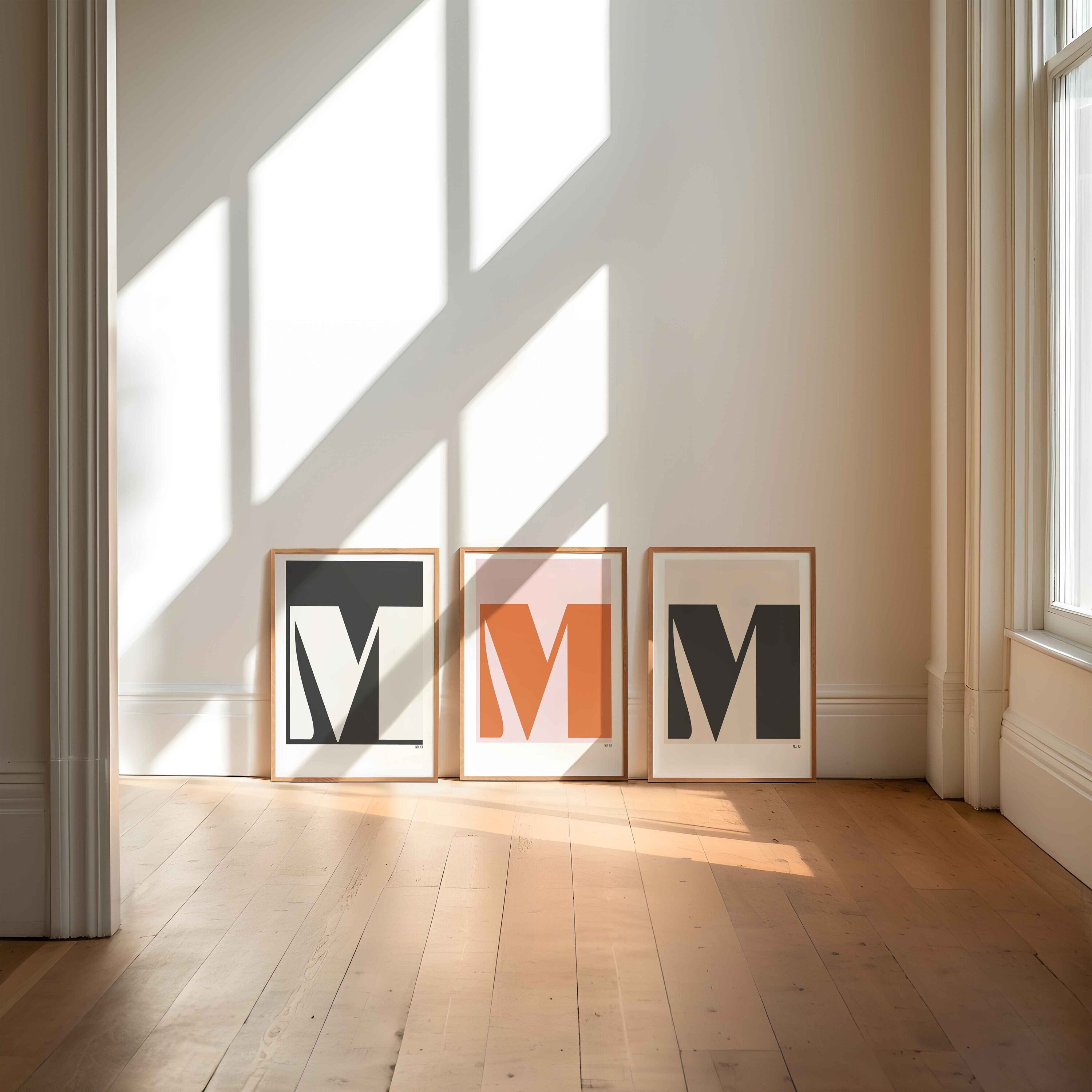 Letter M Initial Art Print, Set of 3 Monogram Posters (digital Download ...