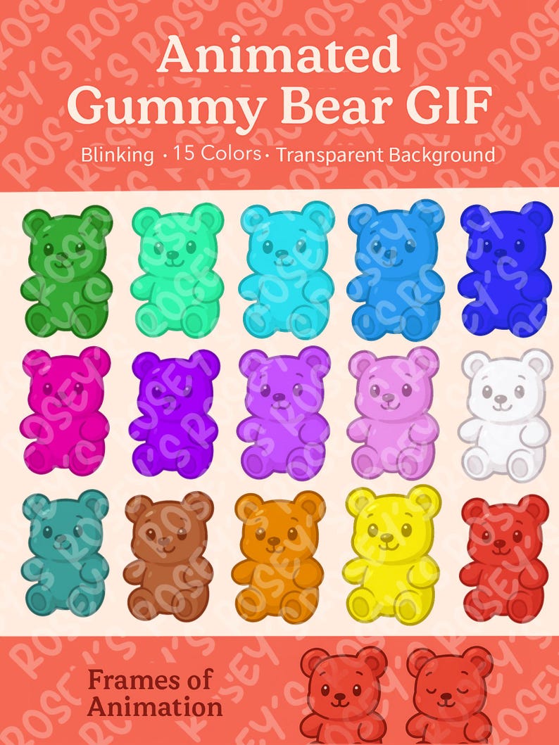 Animated Gummy Bear GIF BUNDLE – Kawaii Blinking Bear (transparent Background) | Stream Emote ...