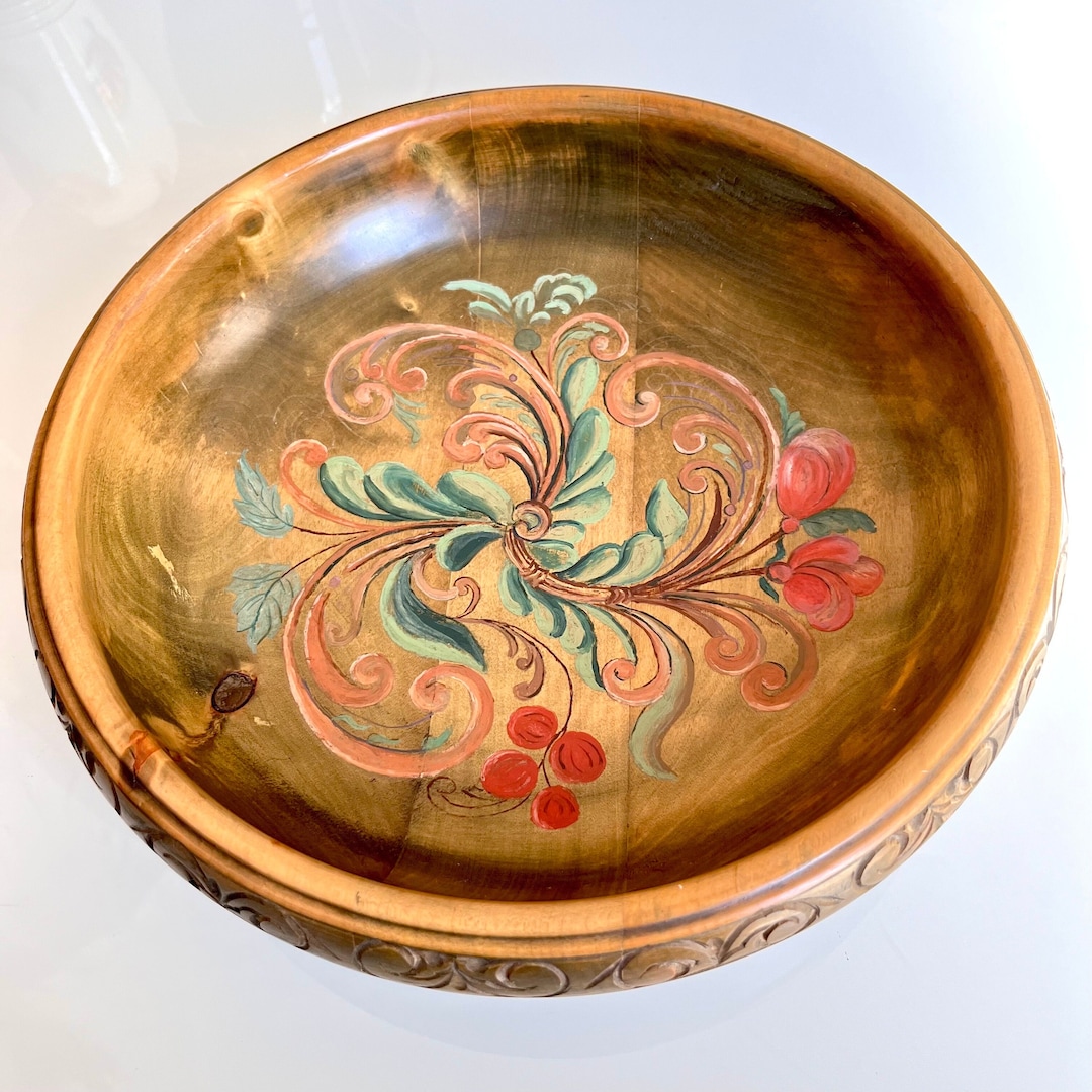Vintage Norwegian Rosemaling Bowl, Scandinavian Folk Art Hand Painted ...