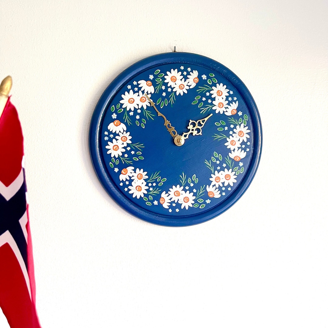 Wooden Hand Painted Wall Plate in the Shape of Clock / Floral Handmade ...