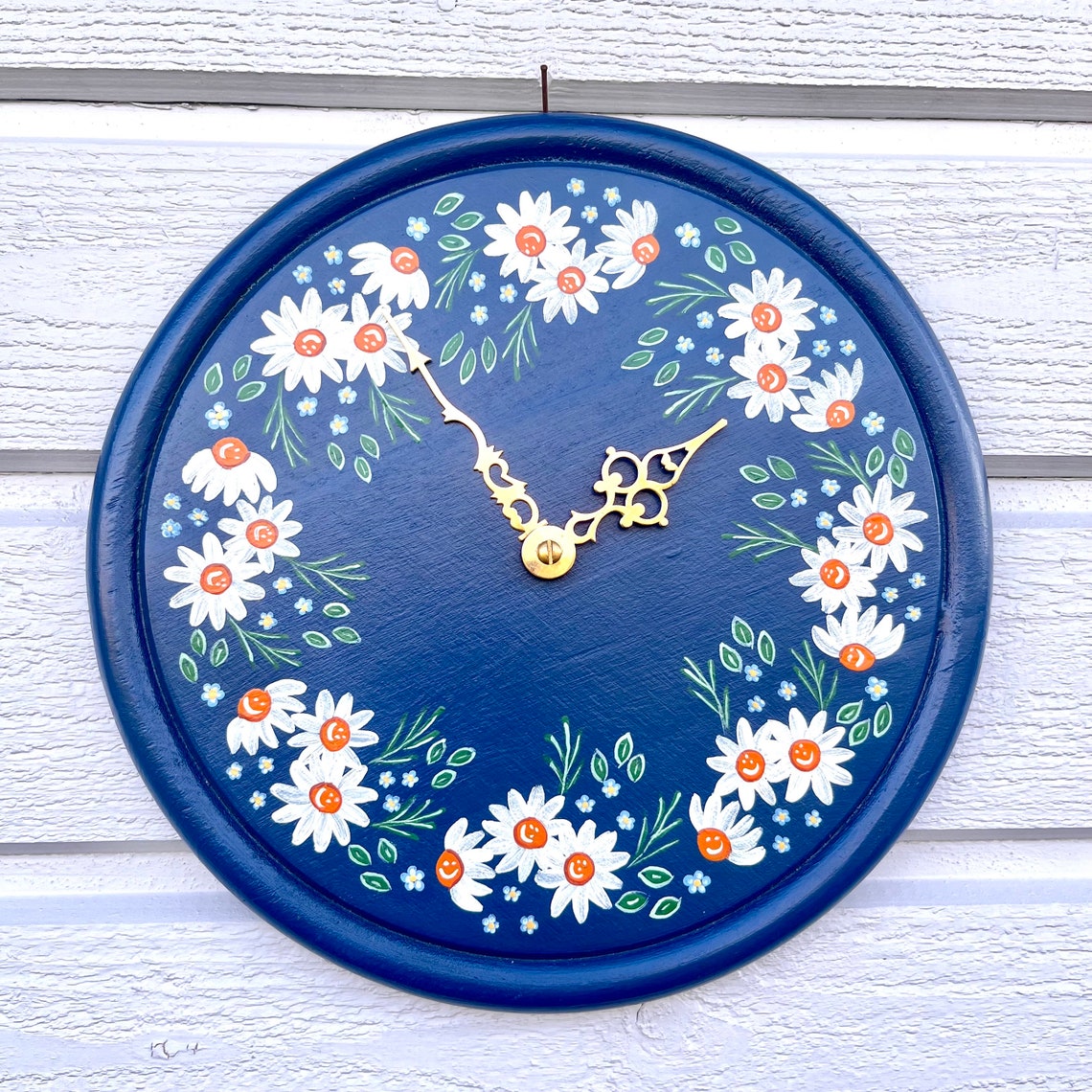 Wooden Hand Painted Wall Plate in the Shape of Clock / Floral Handmade ...