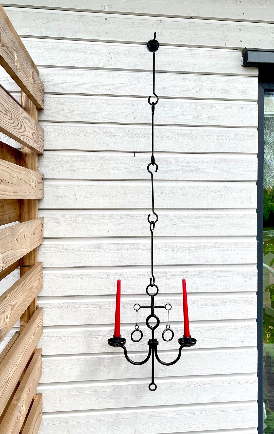 Long Vintage Hand Forged Ceiling Candlestick / Wrought Iron Candle ...