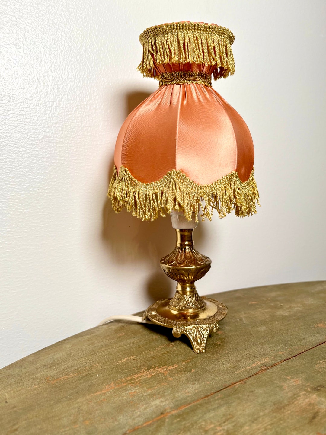 Vintage Brass Bedside Lamp / Table Lamp With Shade / Made Italy - Etsy
