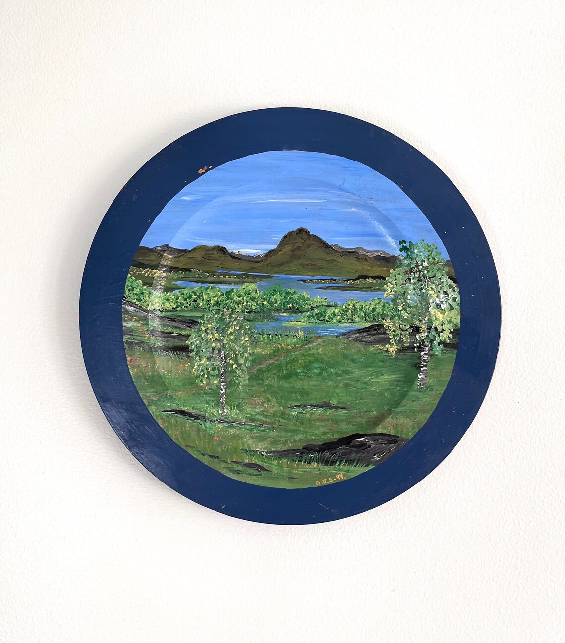 Large Hand Painted Norwegian Wooden Wall Plate, Nature Landscape Decor ...