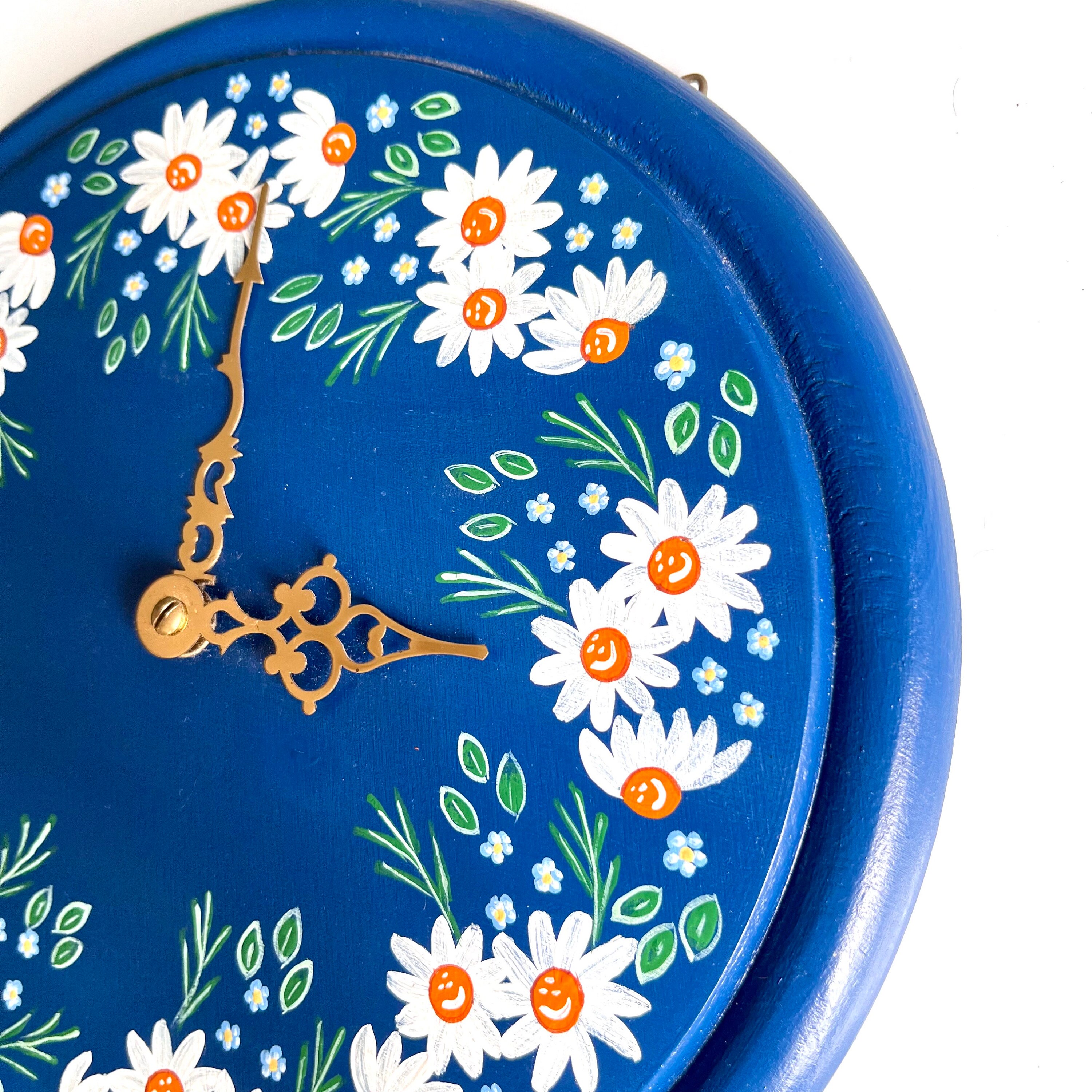 Wooden Hand Painted Wall Plate in the Shape of Clock / Floral Handmade ...