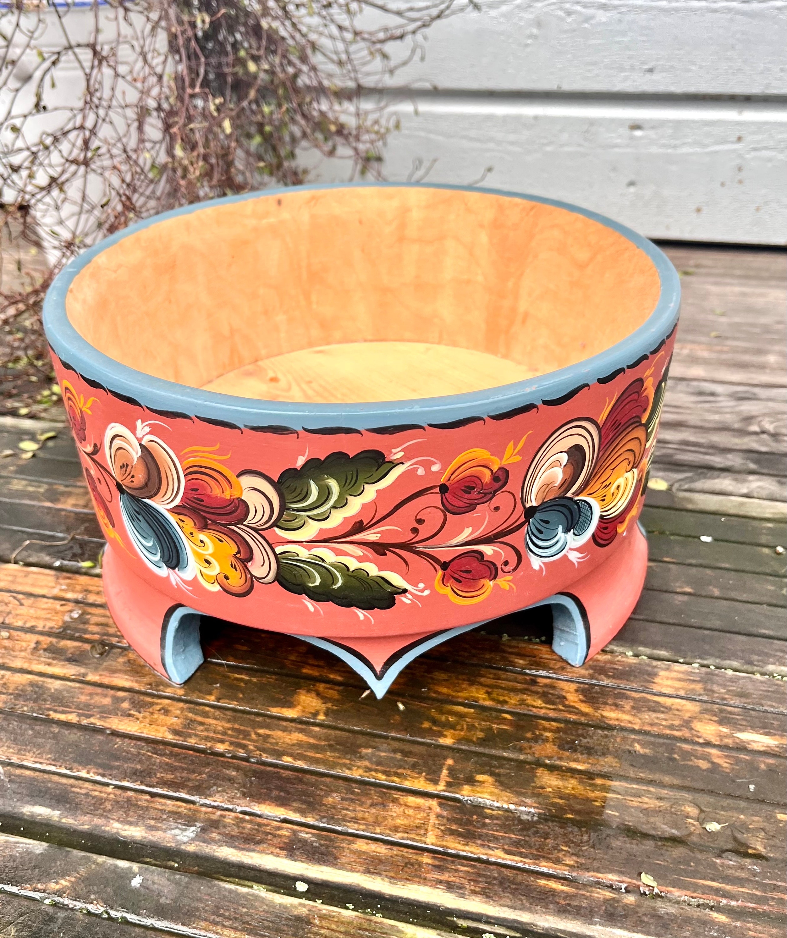 Big Vintage Butter Bowl / Wooden Norwegian Rosemaling Hand - Etsy