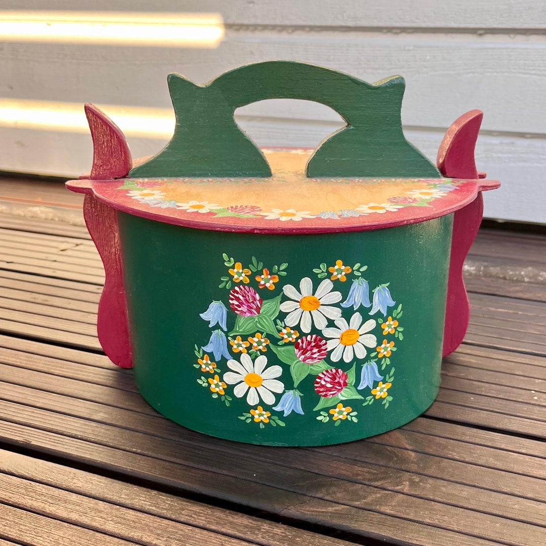 Norwegian Vintage Tine Box With Rosemaling Paint / Norway Bentwood Hand ...