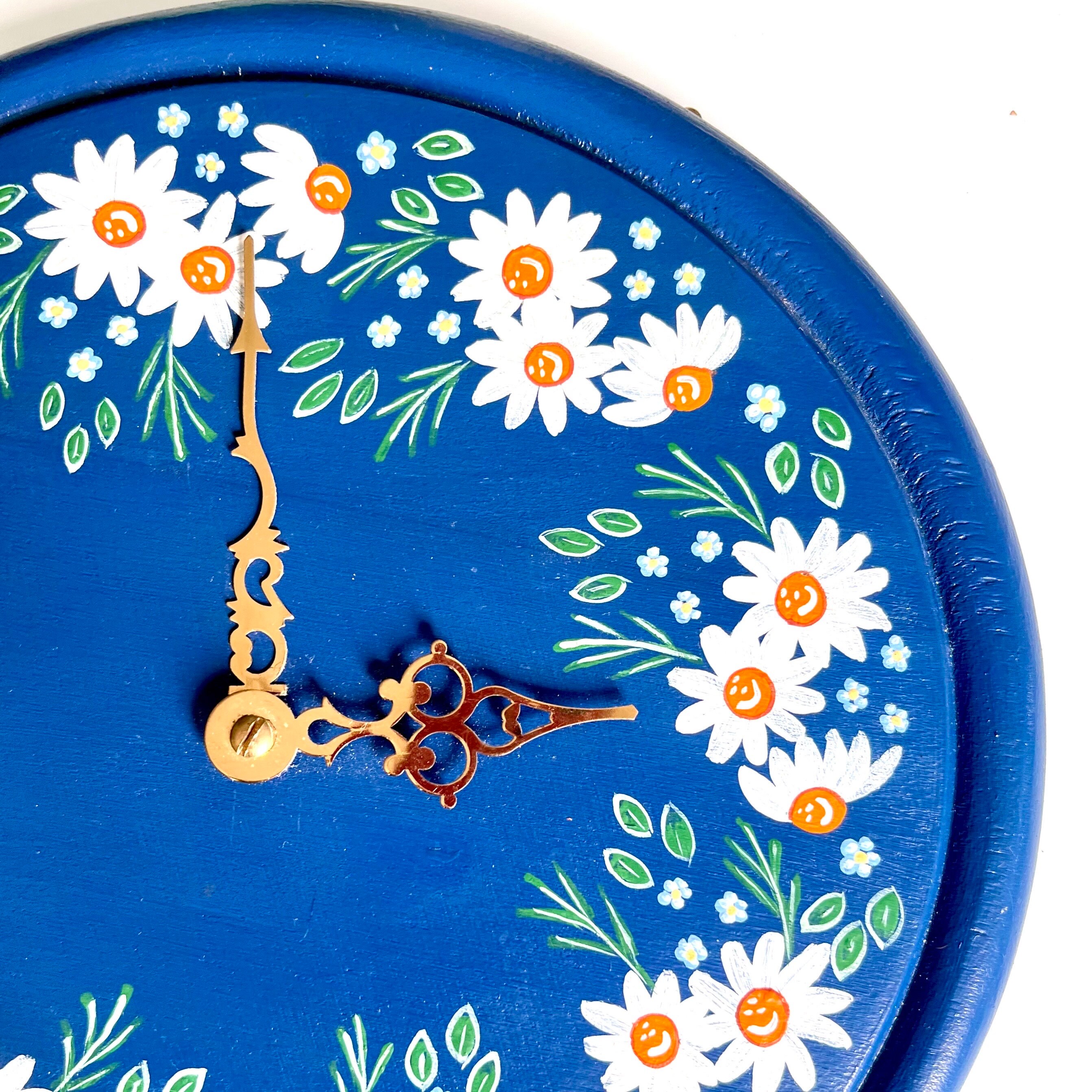 Wooden Hand Painted Wall Plate in the Shape of Clock / Floral Handmade ...