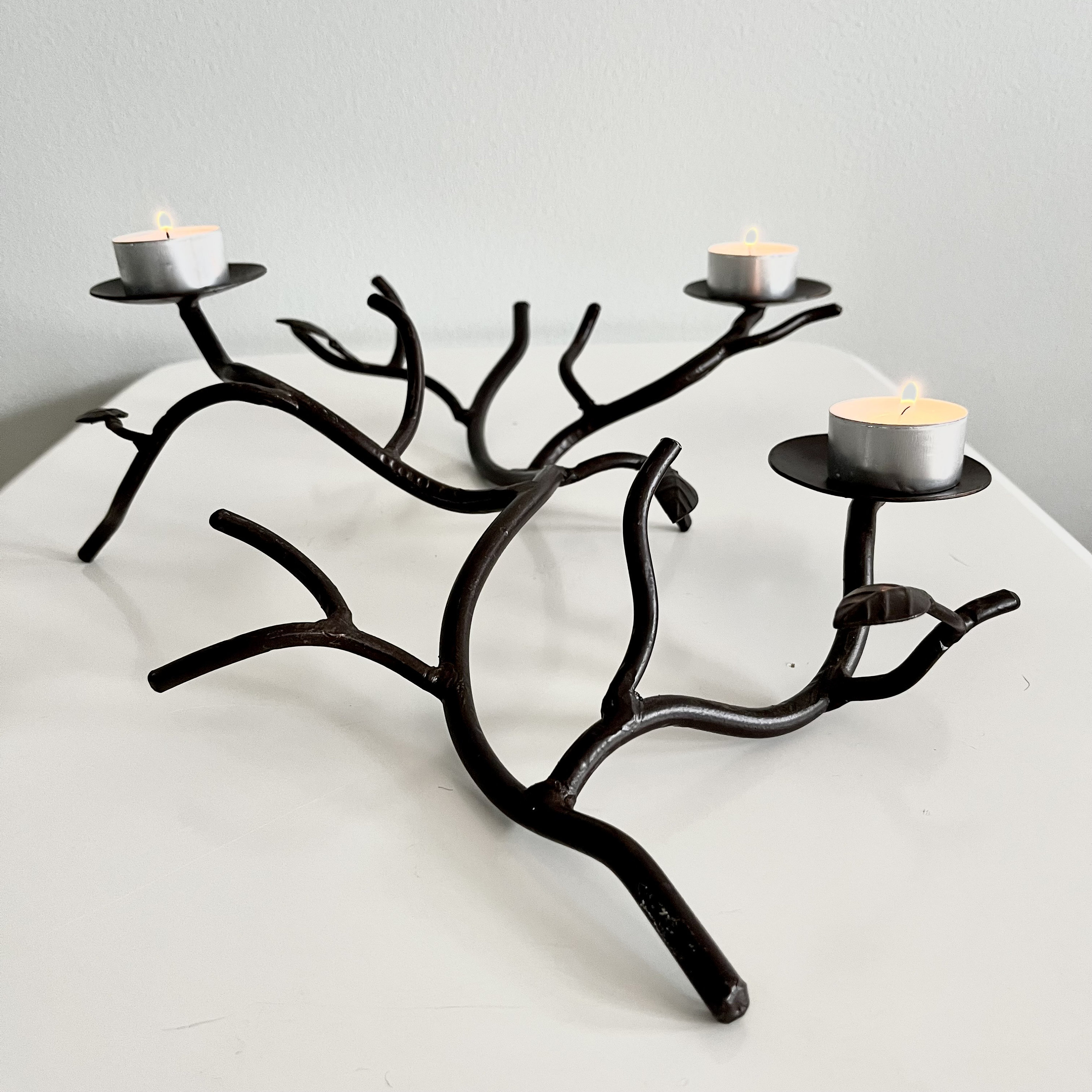 Hand Forged Candle Holder Tree Branch Shaped / Cast Iron Table Candle ...