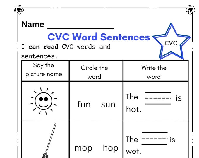 CVC Word Sentences and Short Vowel Word Practice - Etsy