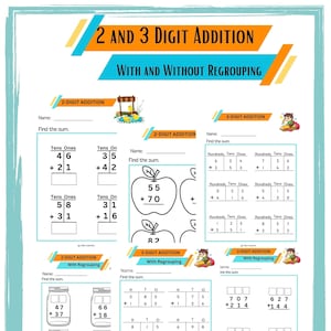 2nd Grade Math Worksheet, 2 and 3 Digit Addition With and Without ...