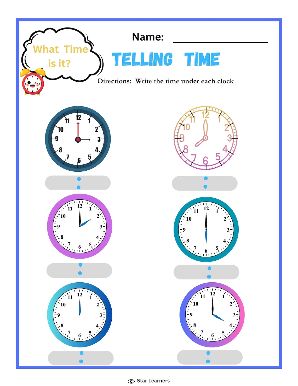 Learning to Tell Time, Printable Clock Worksheet, Analog Clock, Prek ...