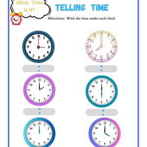 Learning to Tell Time, Printable Clock Worksheet, Analog Clock, Prek ...