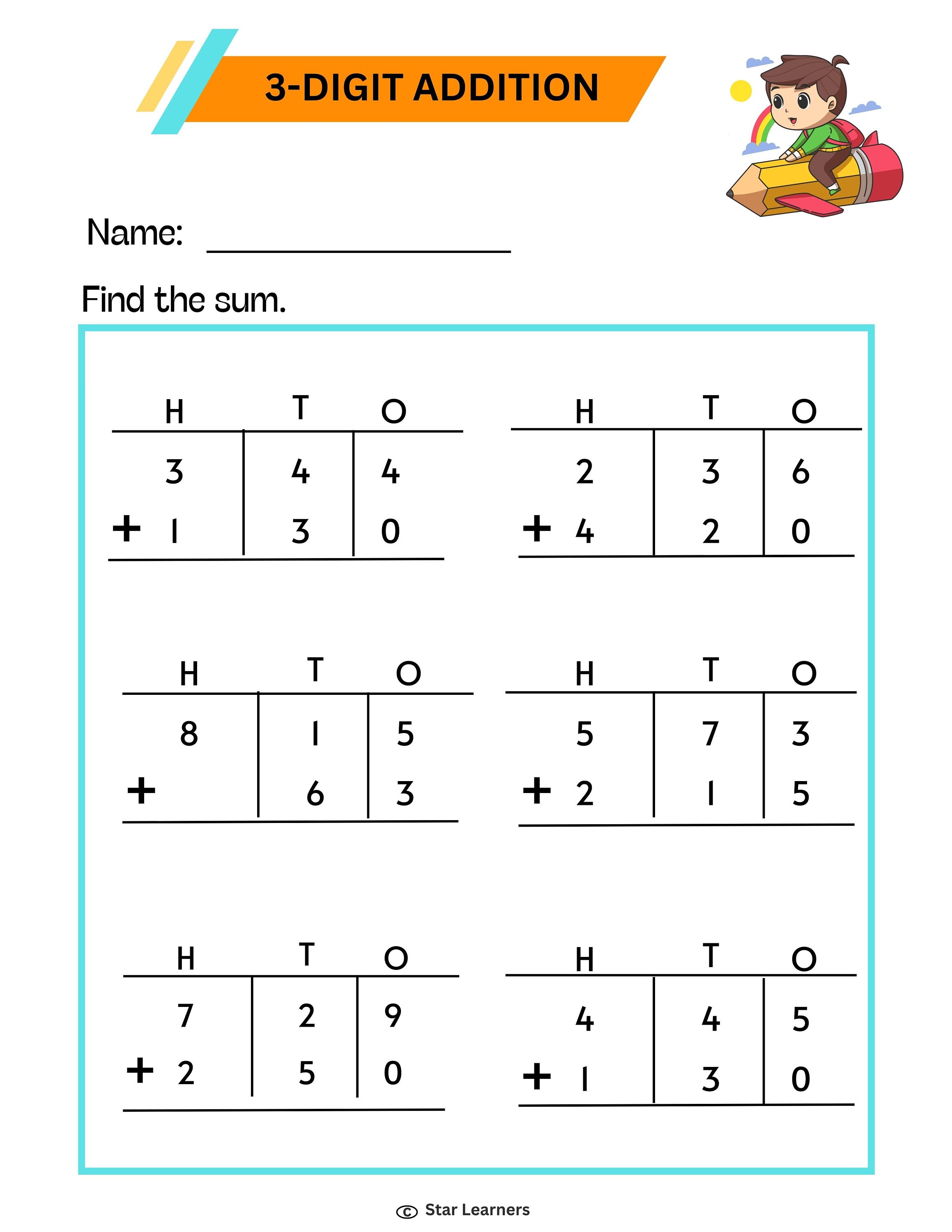 2nd Grade Math Worksheet, 2 and 3 Digit Addition With and Without ...