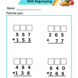 2nd Grade Math Worksheet, 2 and 3 Digit Addition With and Without ...