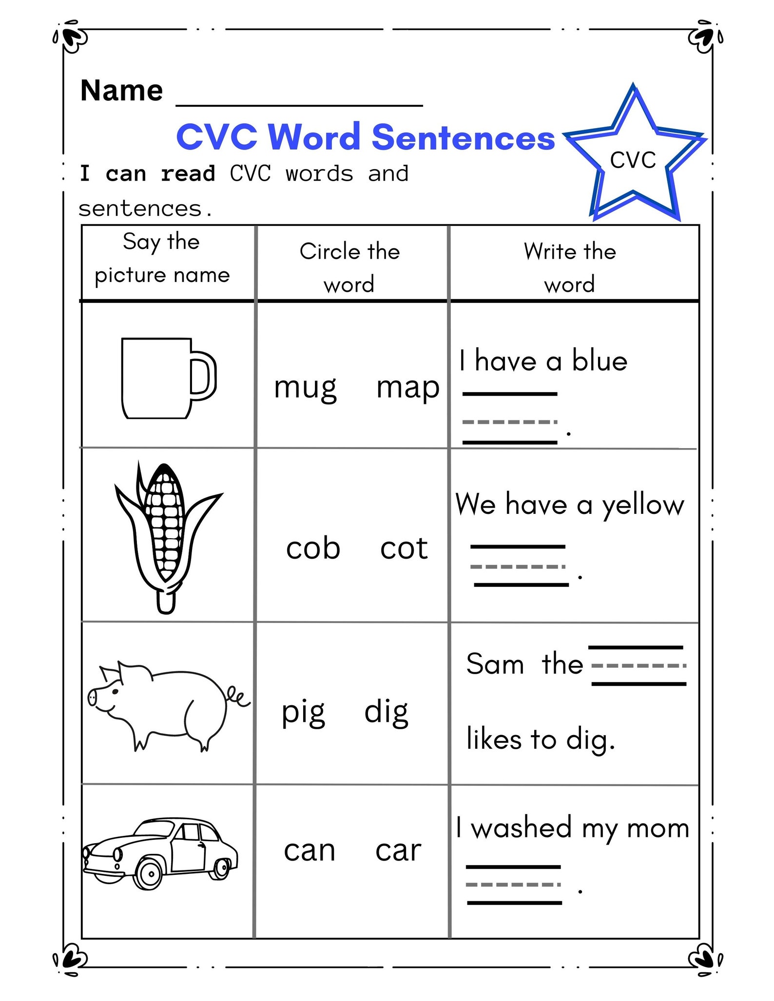 CVC Word Sentences and Short Vowel Word Practice - Etsy