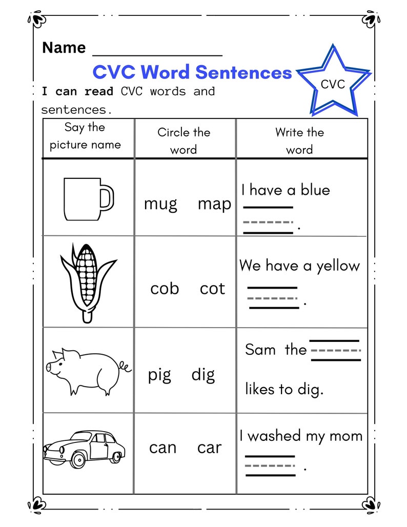 CVC Word Sentences and Short Vowel Word Practice - Etsy