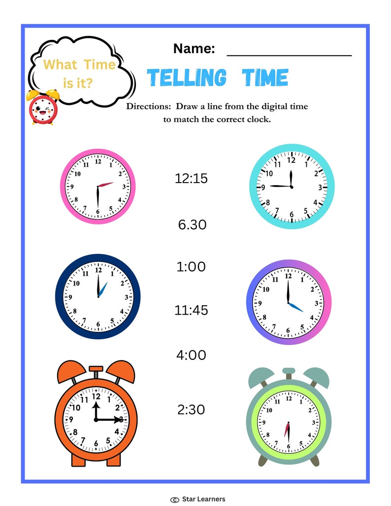 Learning to Tell Time, Printable Clock Worksheet, Analog Clock, Prek ...
