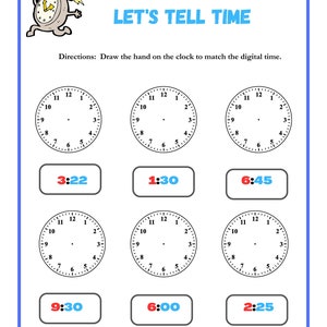 Learning to Tell Time, Printable Clock Worksheet, Analog Clock, Prek ...