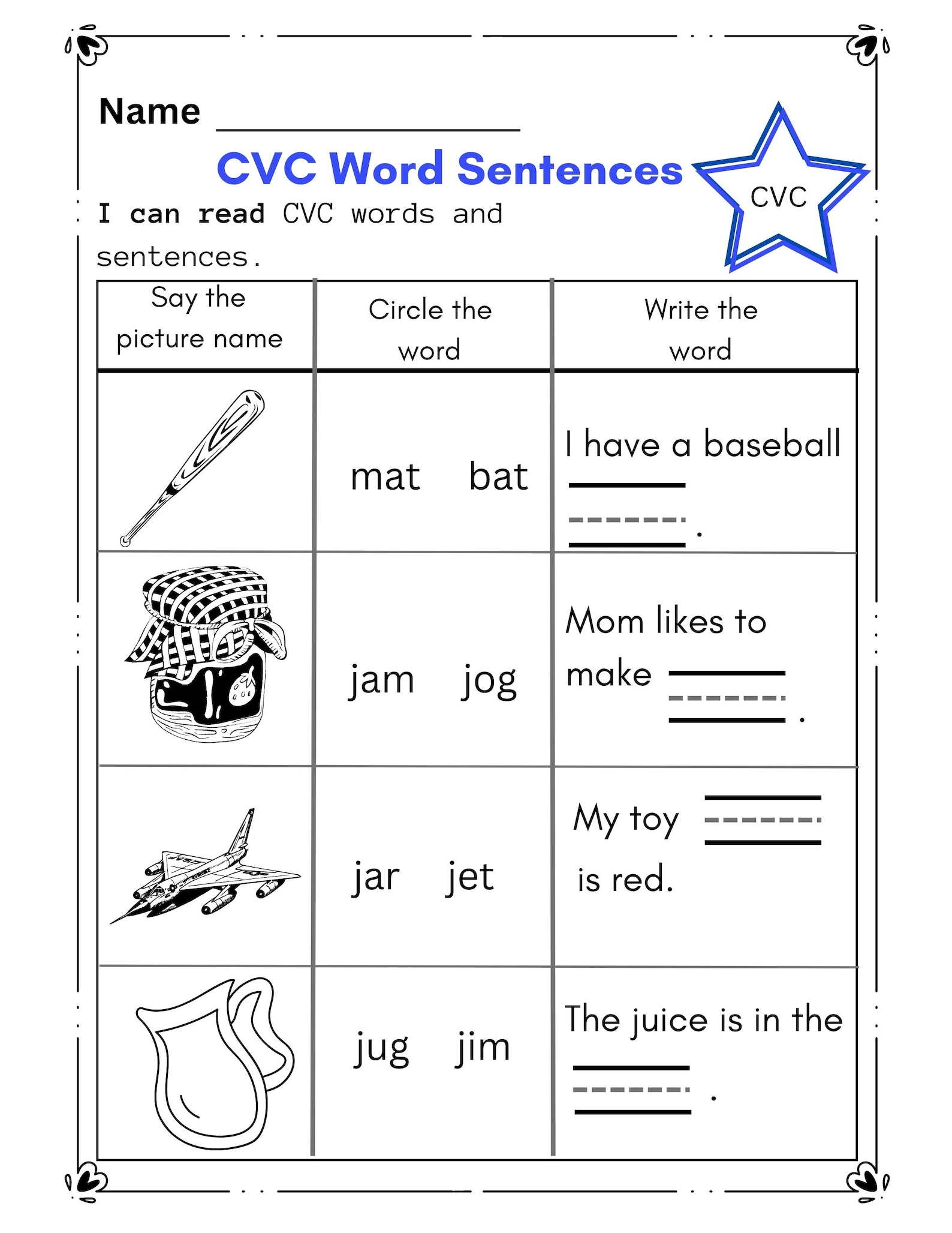 CVC Word Sentences and Short Vowel Word Practice - Etsy