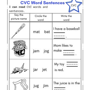 CVC Word Sentences and Short Vowel Word Practice - Etsy