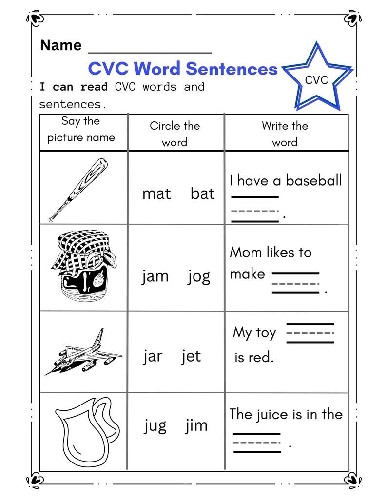 CVC Word Sentences and Short Vowel Word Practice - Etsy