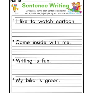 10 Printable Write the Sentence Worksheets. 1st-3rd Grade Writing ...