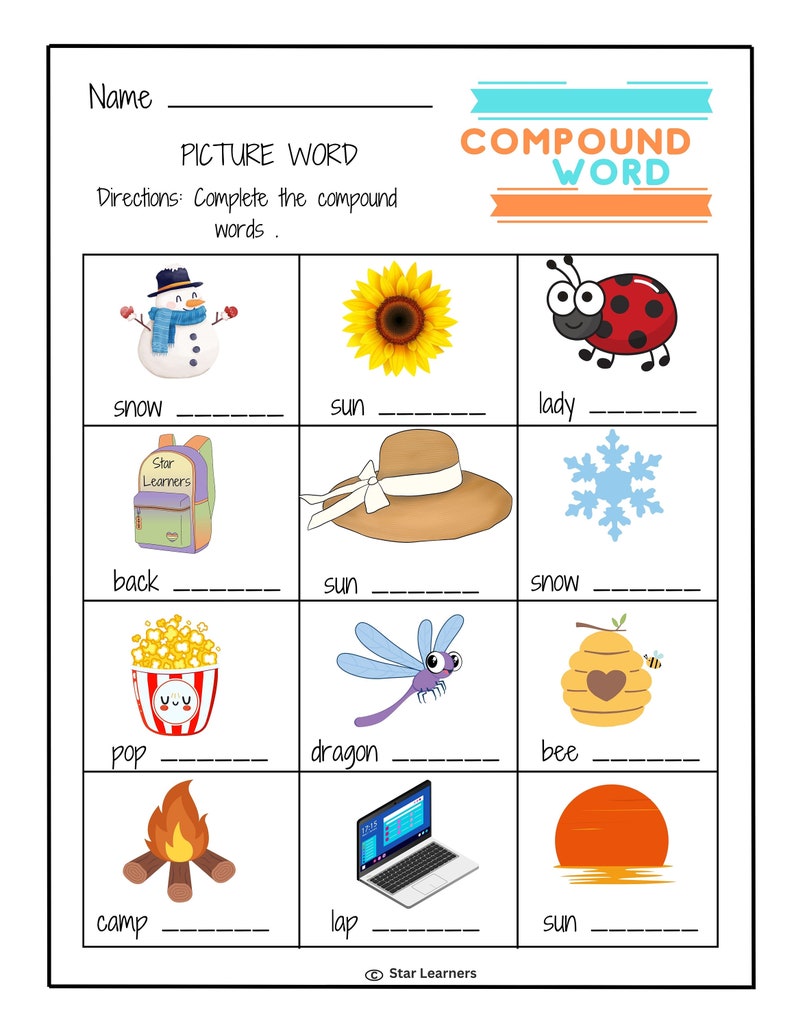 Compound Word Worksheets for First Grade, Second Grade and Homeschool ...