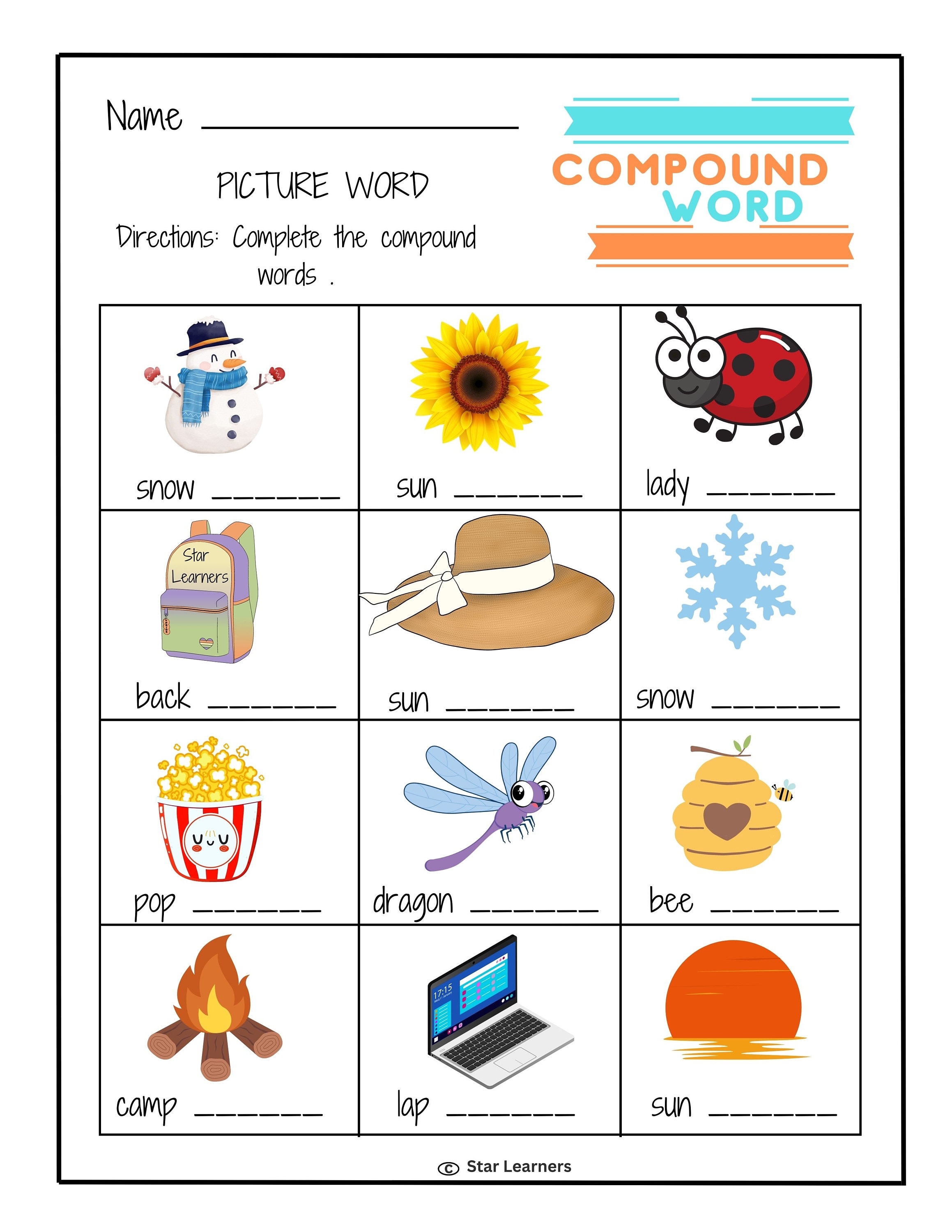 Compound Word Worksheets for First Grade, Second Grade and Homeschool ...