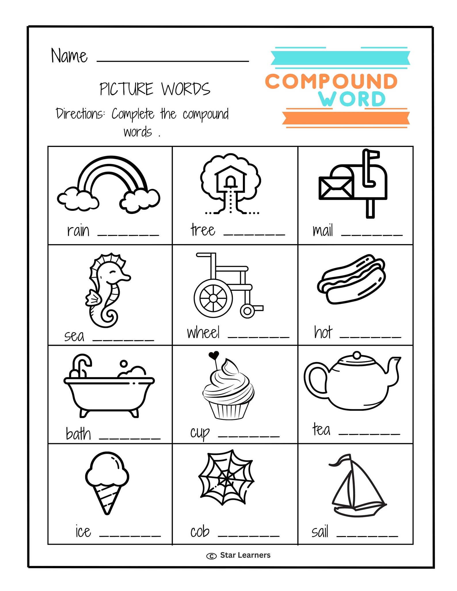 Compound Word Worksheets for First Grade, Second Grade and Homeschool ...