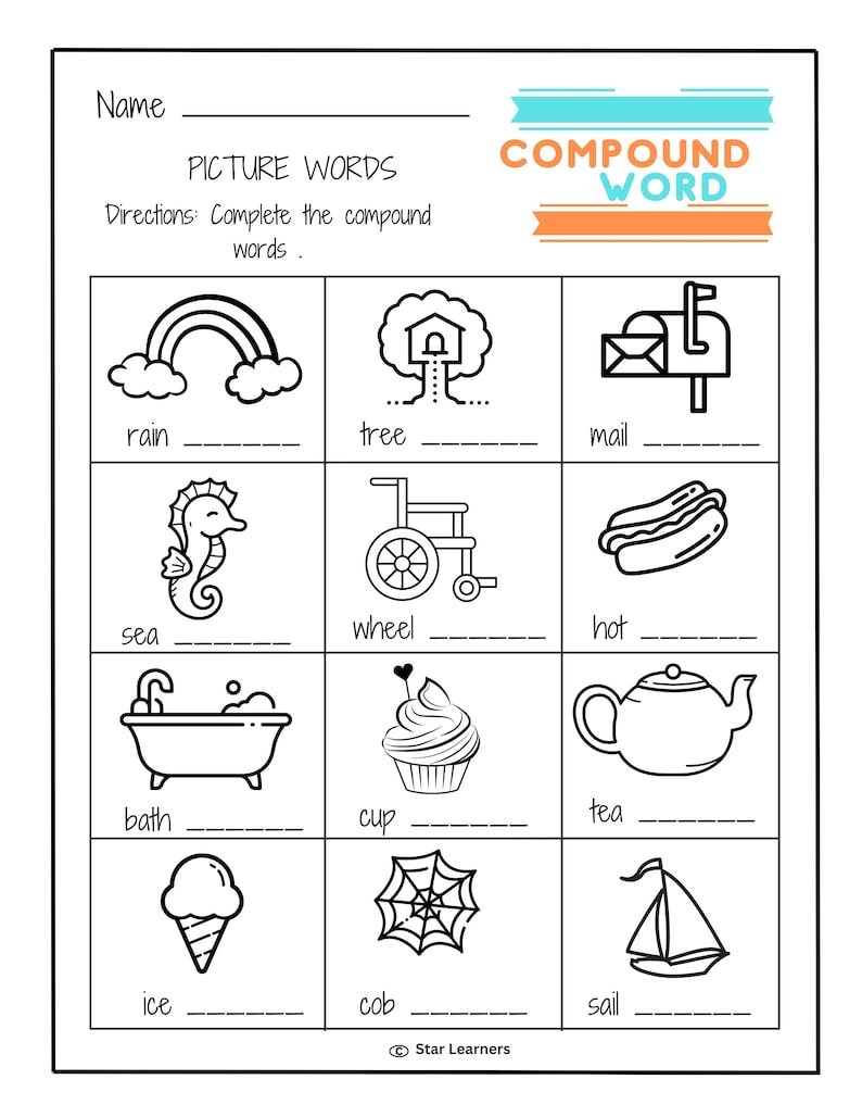 Compound Word Worksheets for First Grade, Second Grade and Homeschool ...