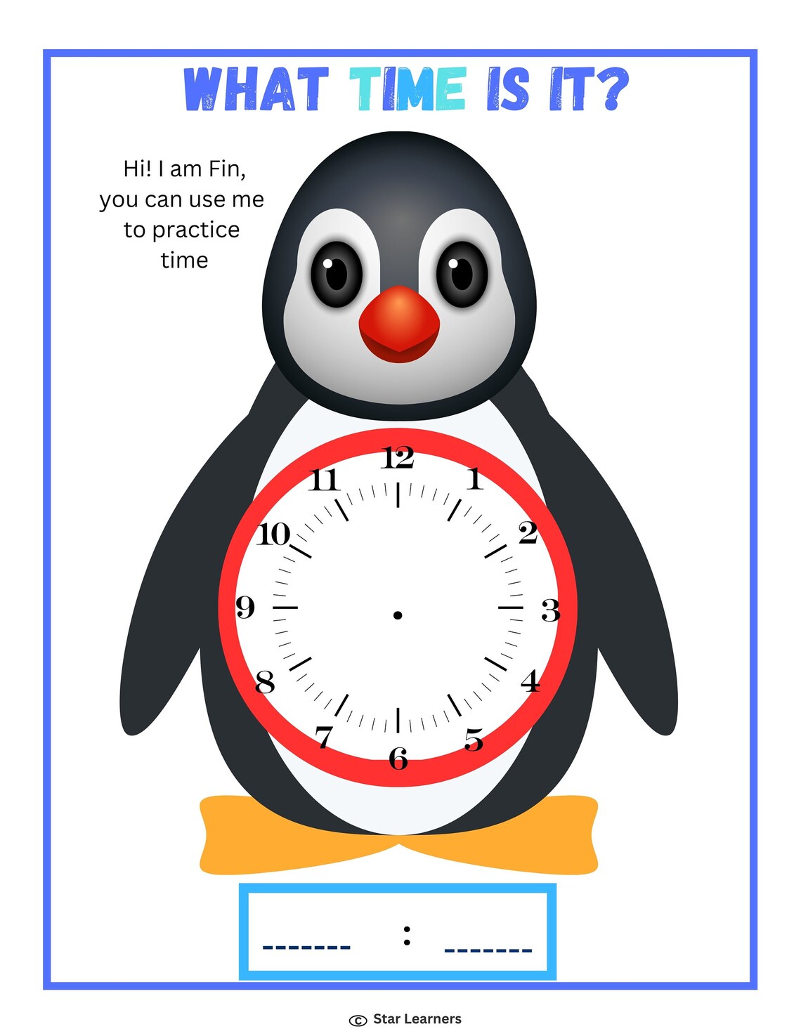 Learning to Tell Time, Printable Clock Worksheet, Analog Clock, Prek ...