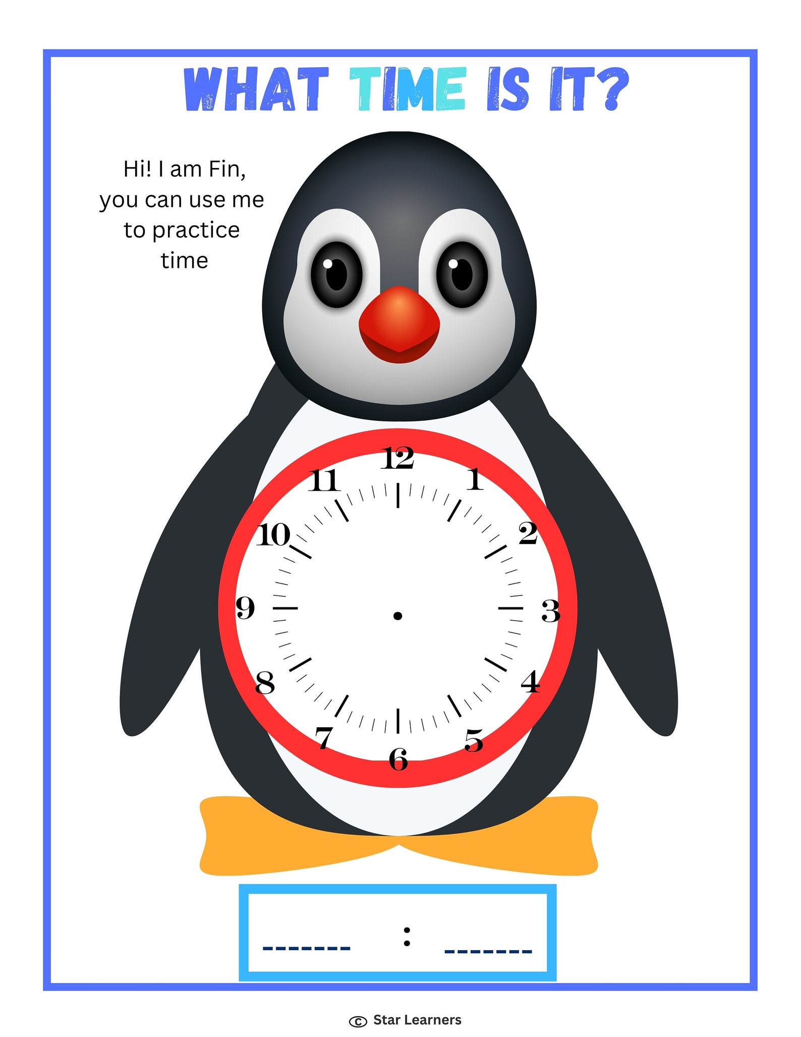 Learning to Tell Time, Printable Clock Worksheet, Analog Clock, Prek ...