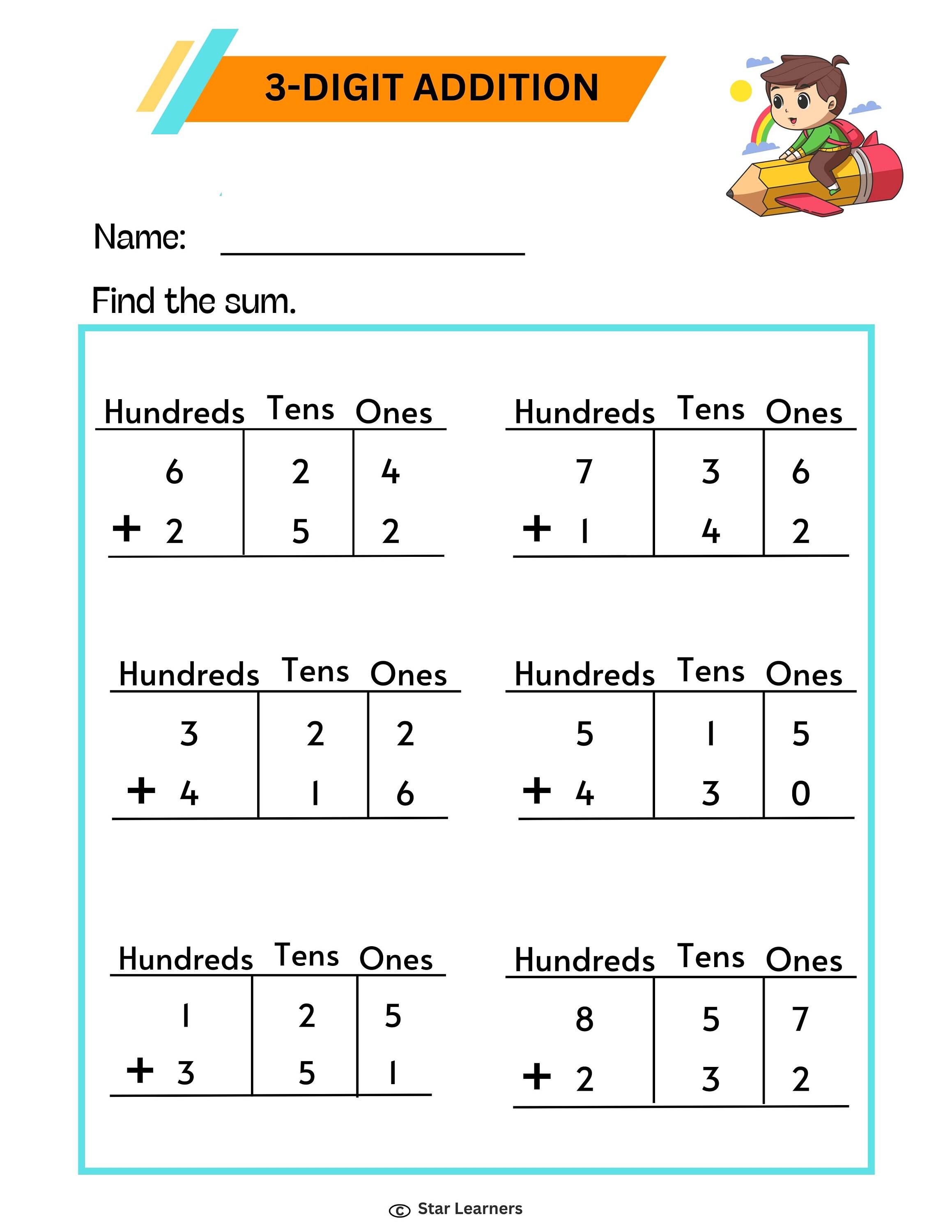 2nd Grade Math Worksheet, 2 and 3 Digit Addition With and Without ...