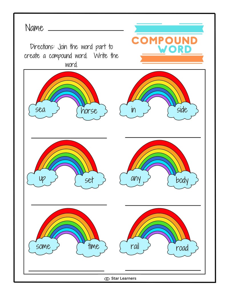Compound Word Worksheets for First Grade, Second Grade and Homeschool ...