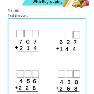 2nd Grade Math Worksheet, 2 and 3 Digit Addition With and Without ...
