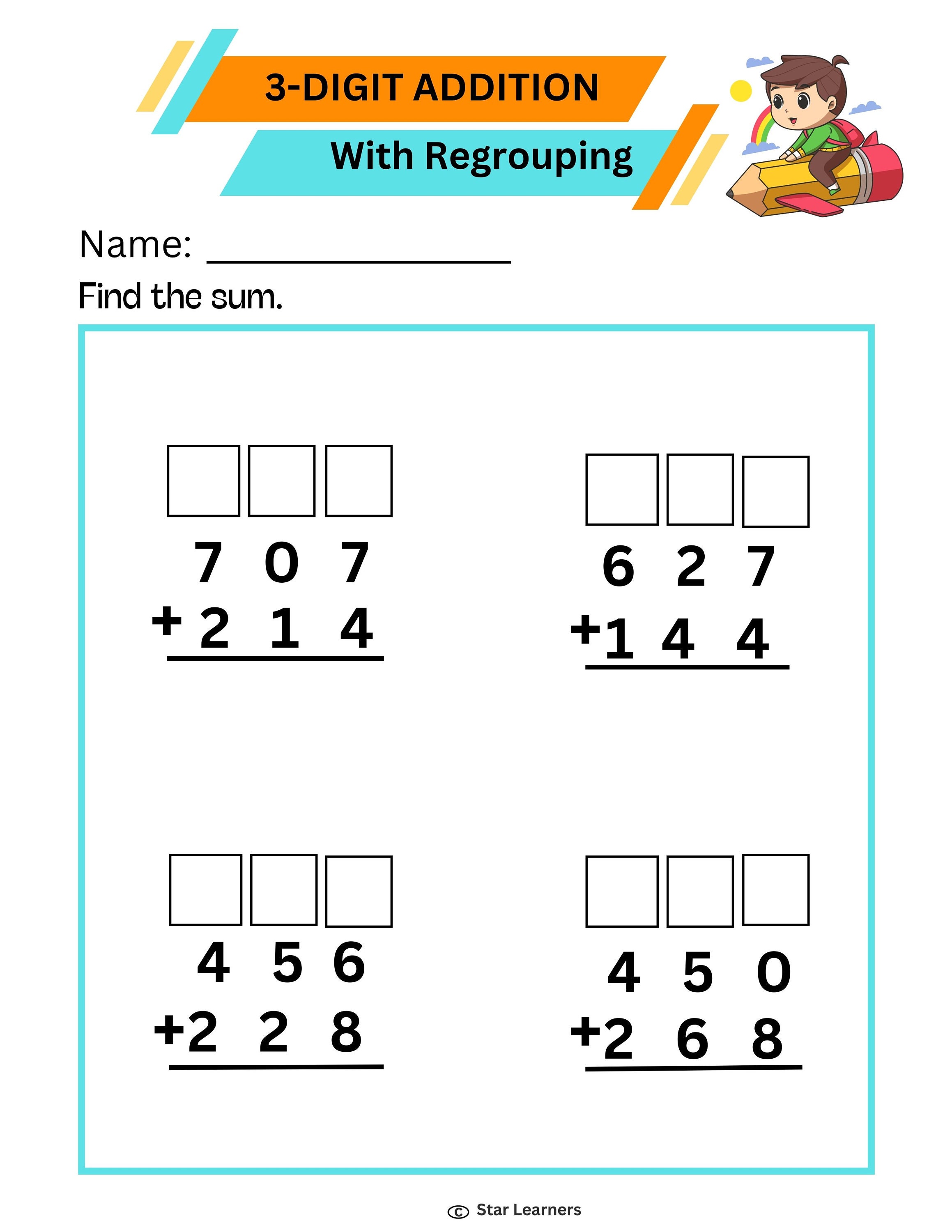 2nd Grade Math Worksheet, 2 and 3 Digit Addition With and Without ...