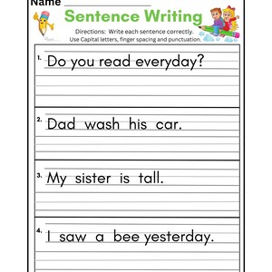 10 Printable Write the Sentence Worksheets. 1st-3rd Grade Writing ...