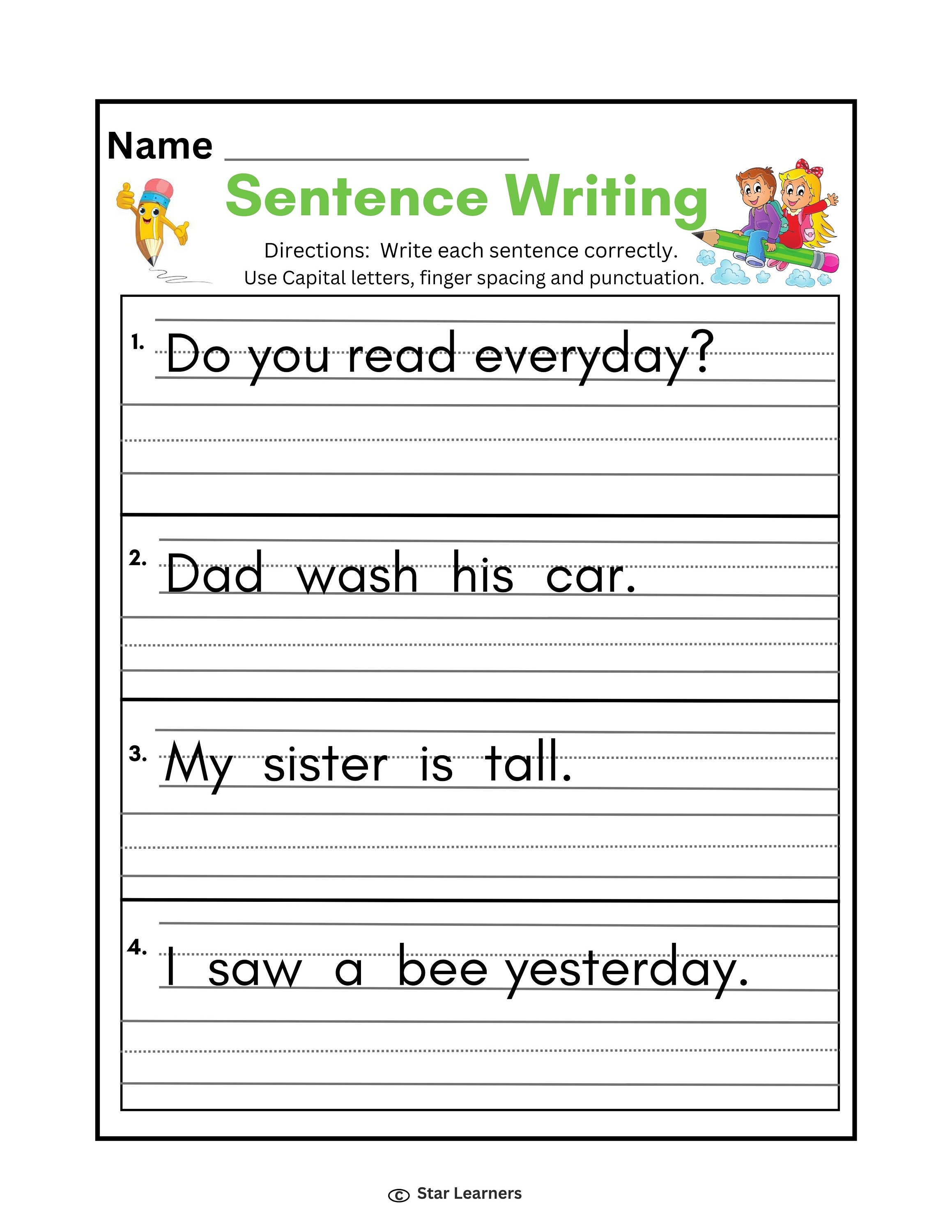 10 Printable Write the Sentence Worksheets. 1st-3rd Grade Writing ...