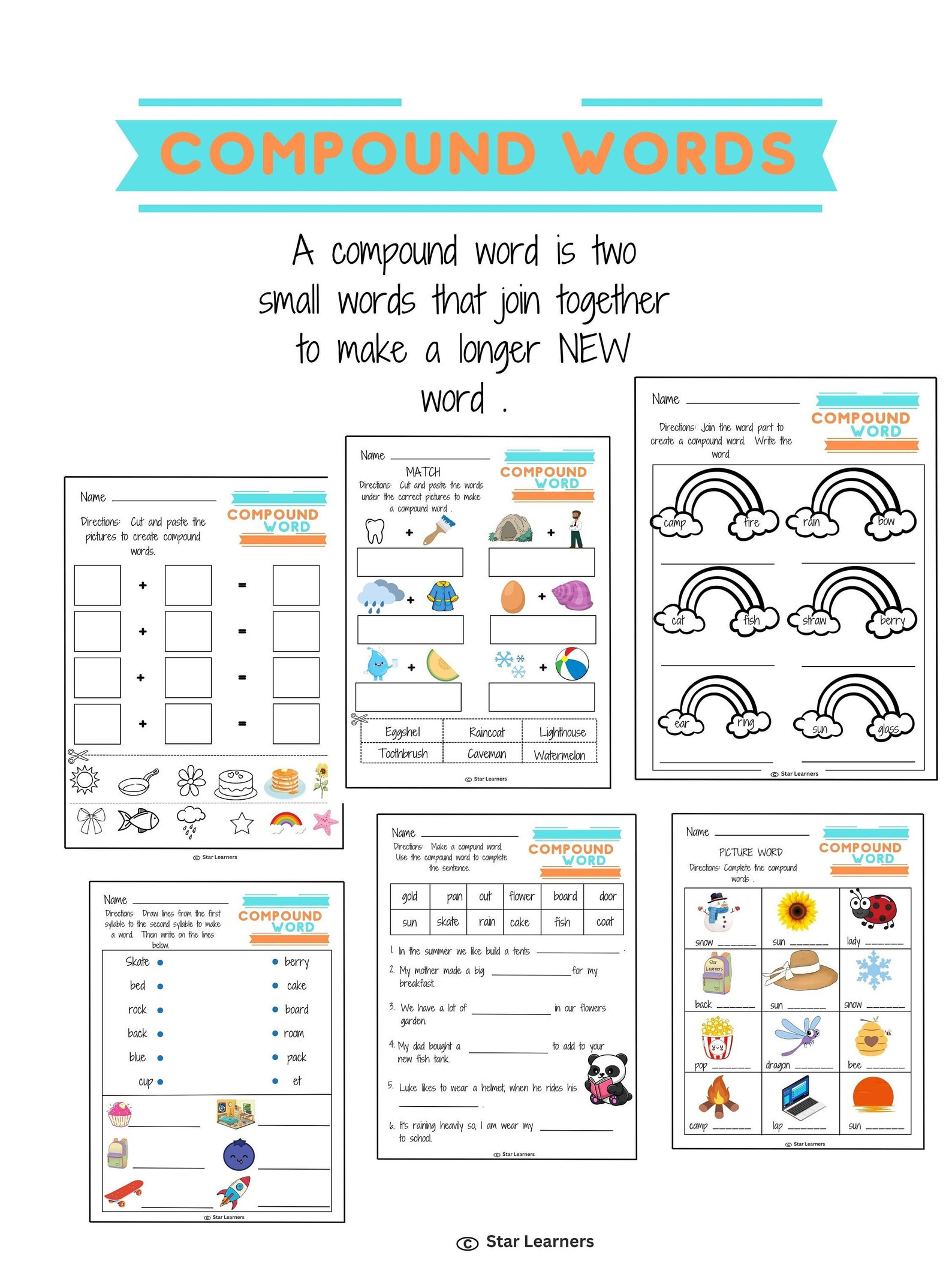 Compound Word Worksheets for First Grade, Second Grade and Homeschool ...