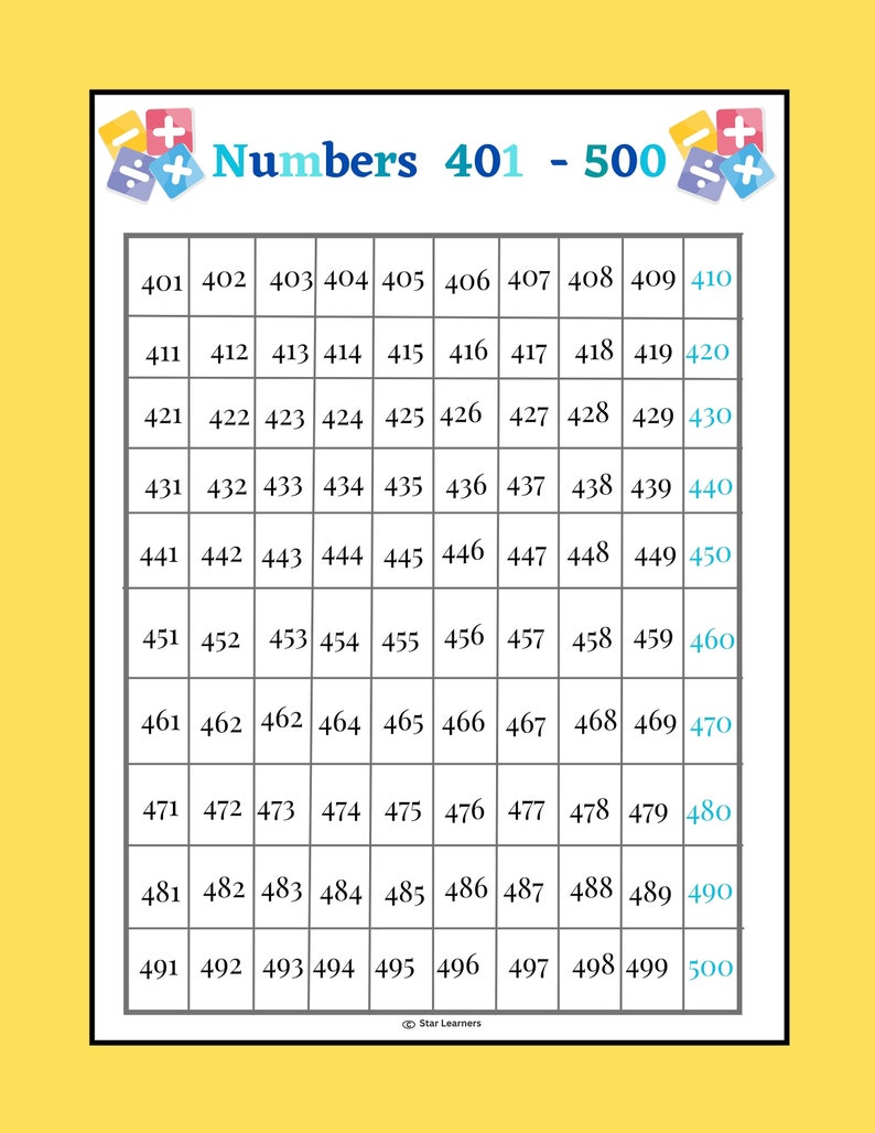 Printable Number Charts, Wall Charts, Work Mats and Worksheet ...