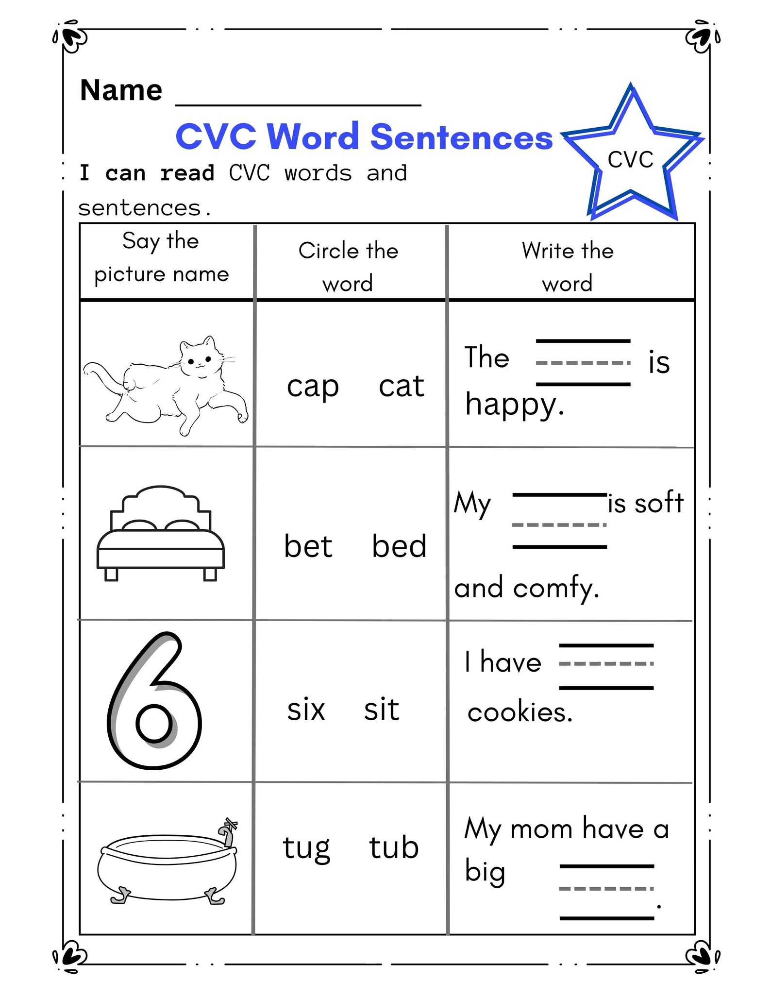 CVC Word Sentences and Short Vowel Word Practice - Etsy